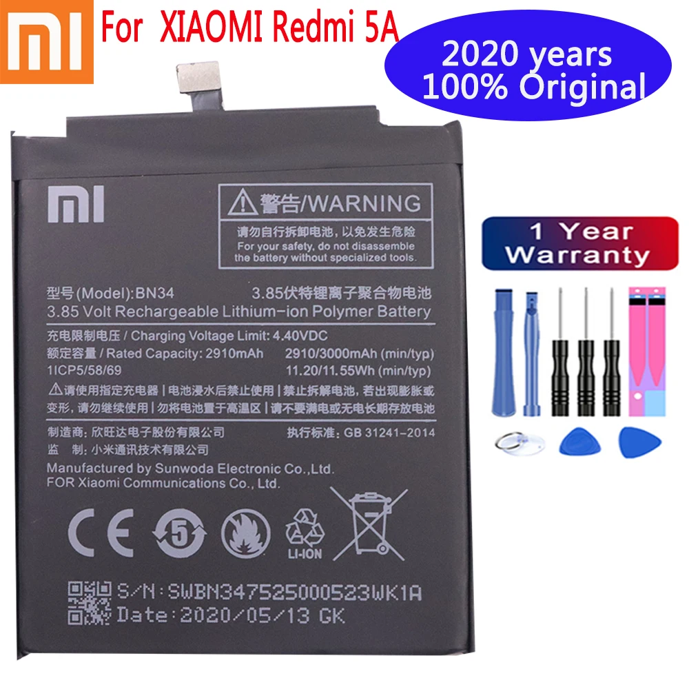 Xiao mi Original Battery for XIAOMI Redmi 5A Battery BN34 Replacement ...
