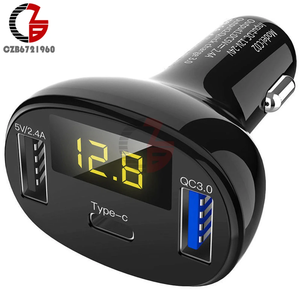Type-c Usb C Qc3.0 Qc2.0 Fast Quick Car Charger Voltmeter Battery ...
