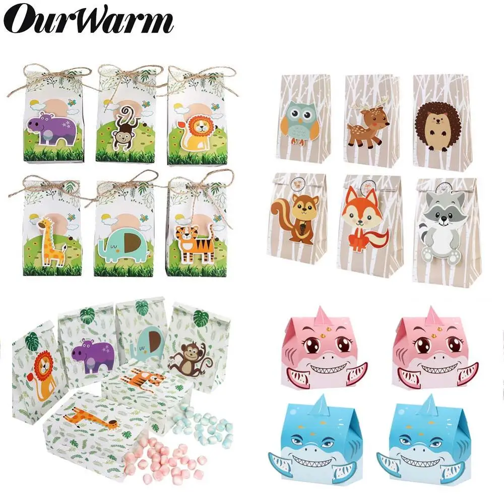 OurWarm 12pcs Safari Animals Favor Box Gift Box Paper Bags Animals ...