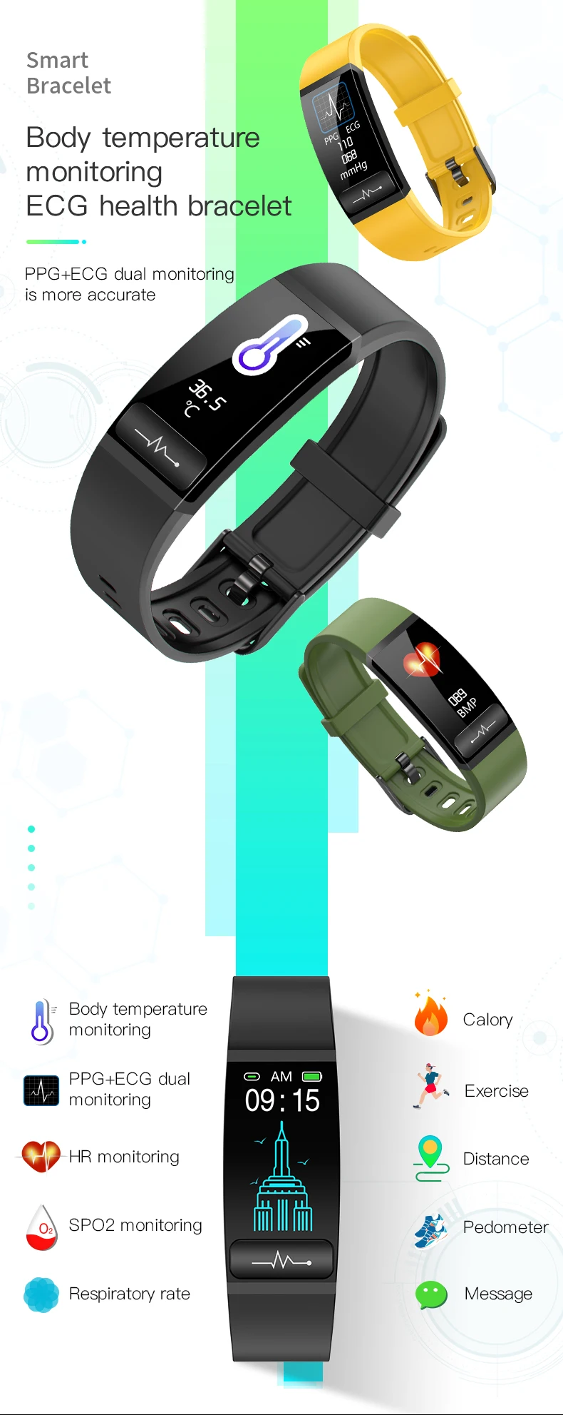 Montre connectée,2020 M8 AI électrocardiogramme température montre ...