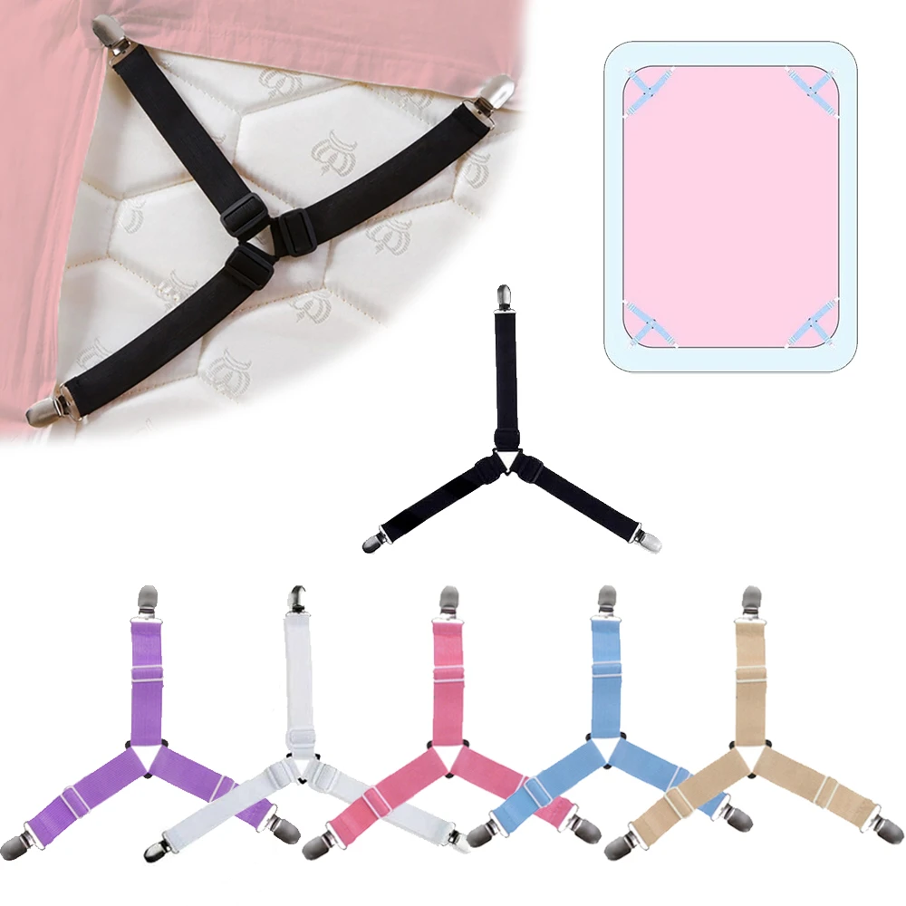 4pcs/set Elastic Bed Sheet Grippers Adjustable Belt Fastener Clips ...