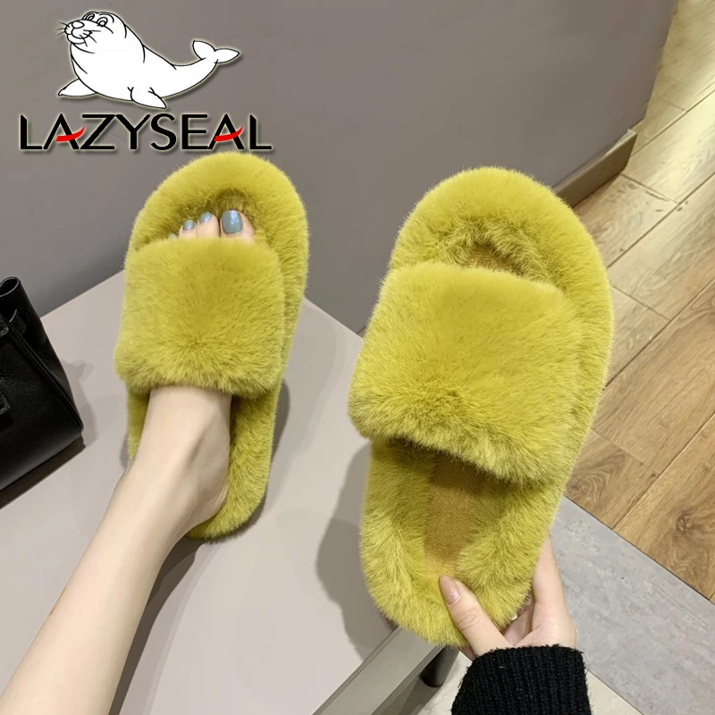 LazySeal Zapatillas de pelo de Invierno para mujer, zapatos cálidos ...