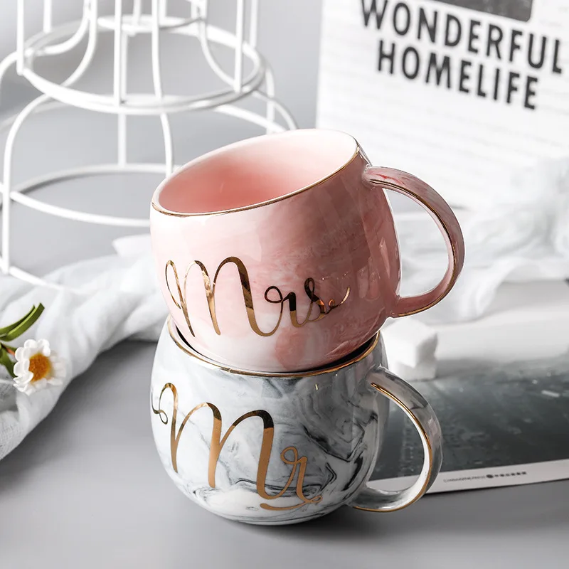 Coffee Mug Marble Gold Inlay Mr and Mrs Couple Mug Handle Girly Pink ...