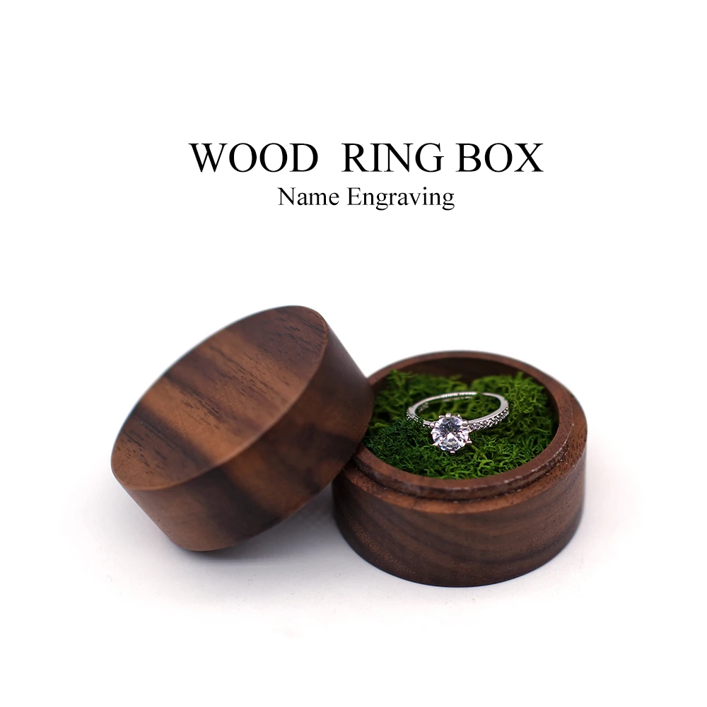 Round-Shaped-Walnut-Wood-Ring-Box-Velvet-Soft-Interior-Holder-Organizer ...