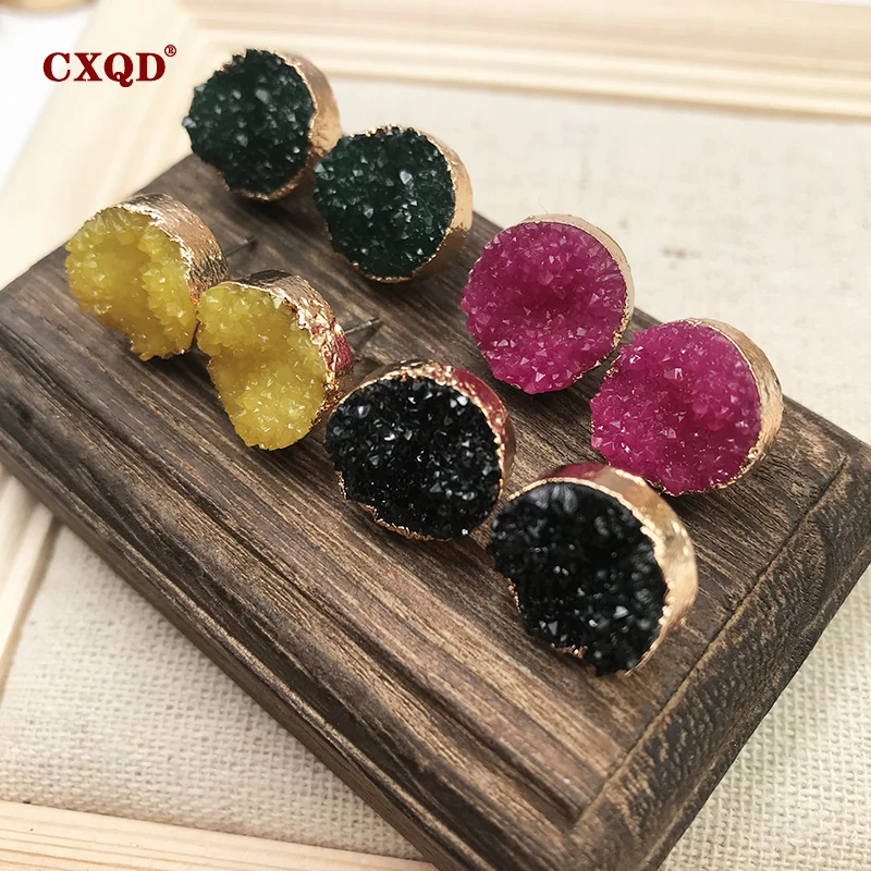 Cxqd 1 Pair Ore Resin Cute Fashion Simple Stud Earrings Gold Colorful ...