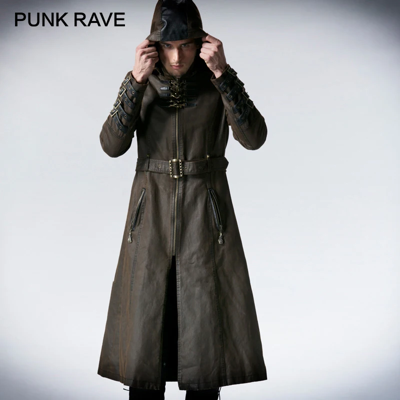 Gabardina con capucha para hombre, abrigo largo estilo PUNK RAVE ...