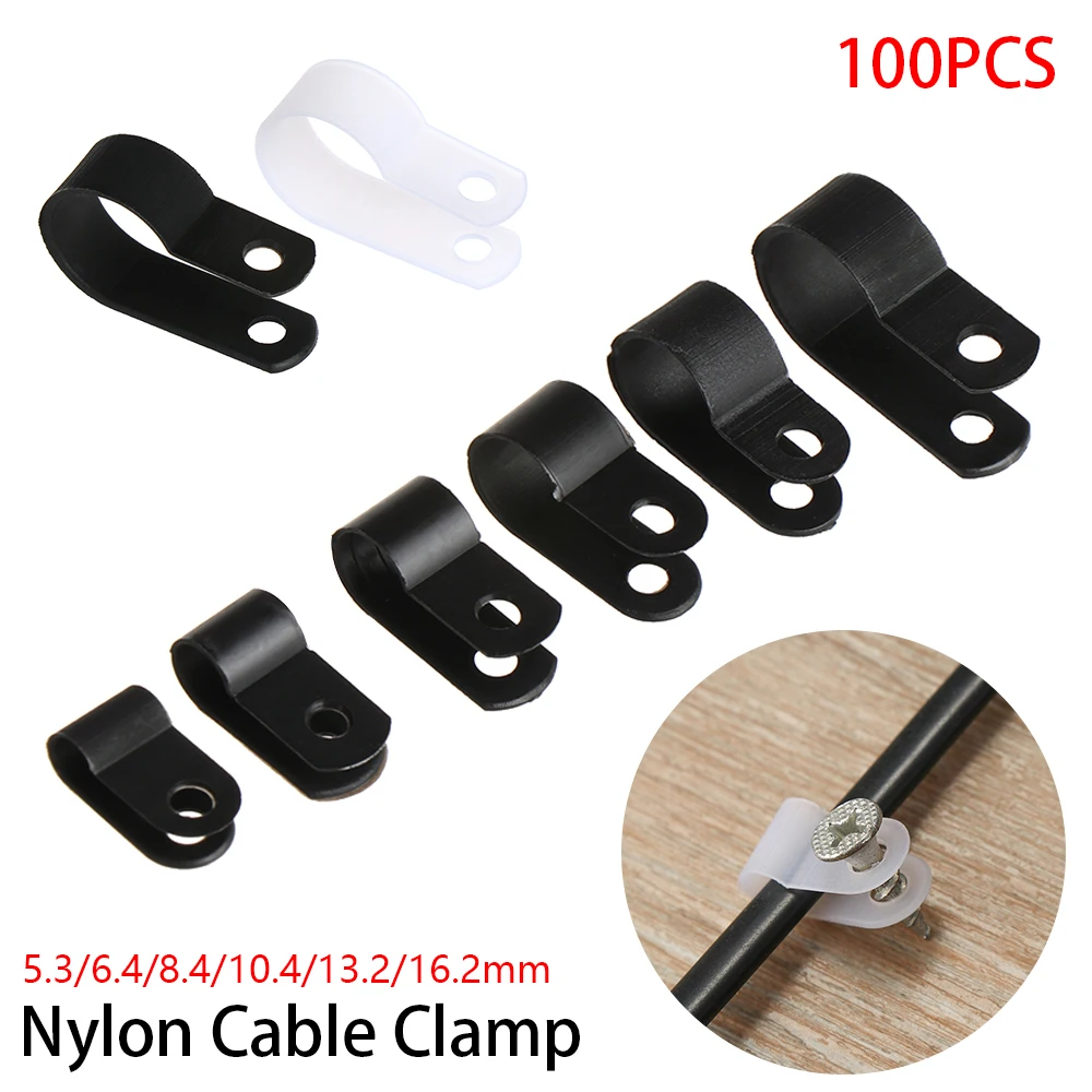 100PCS-R-Type-Nylon-Cable-Clamp-Plastic-P-Clips-Black-Nylon-Fasteners-Cable-Mounting-Fix ...