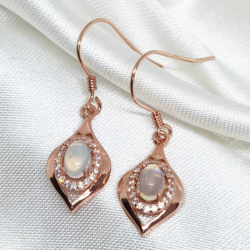 MeiBaPJ Natural Opal Gemstone Fashion Leaf Drop Earrings for Women Real ...