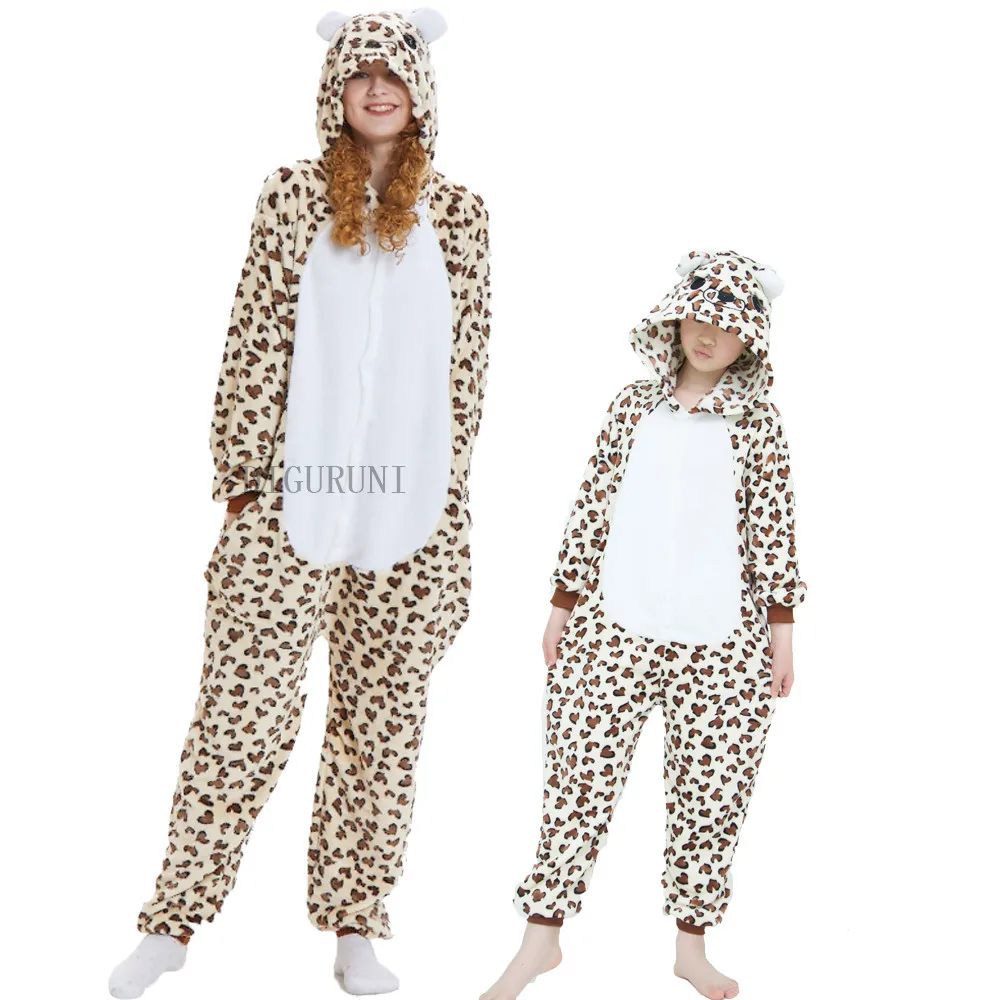 Leopard Bear Pajamas Adult Animal Onesies Women Men Couple New Winter ...