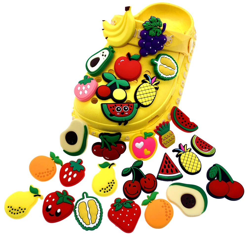 Wholesale 50PCS Cartoon Croc Charms Fruit Pineapple Durian Grape Shoe Accessories Fruit ...