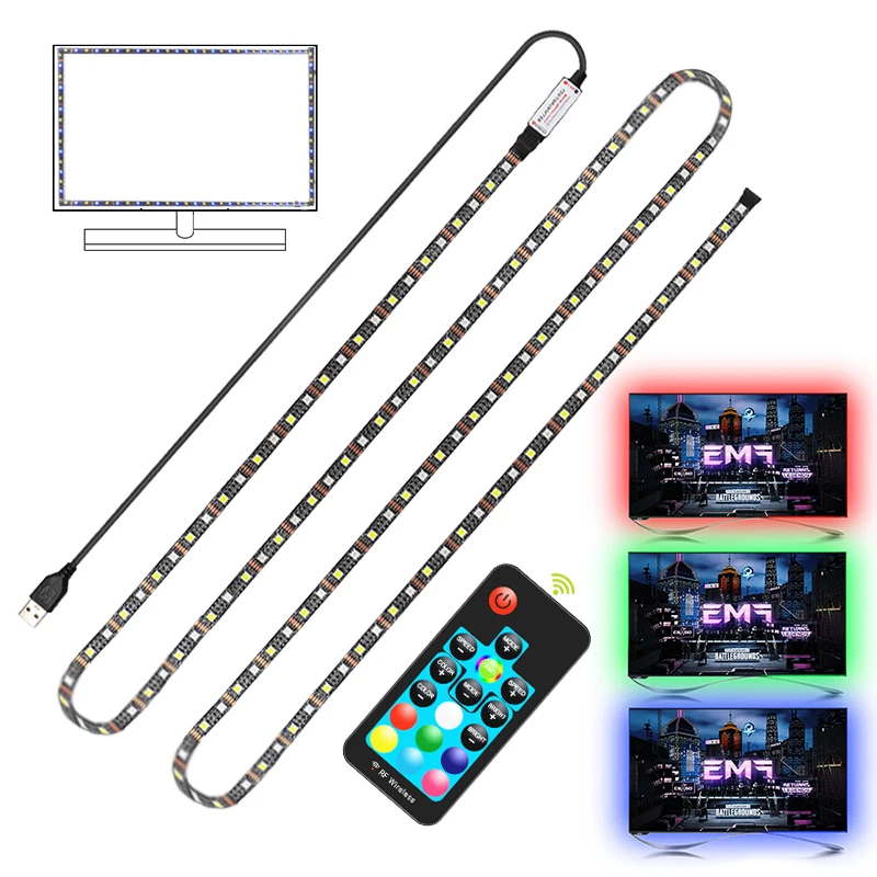 USB-LED-Strip-RGB-White-with-RF-Remote-Controller-IP20-Flexible-Strip ...