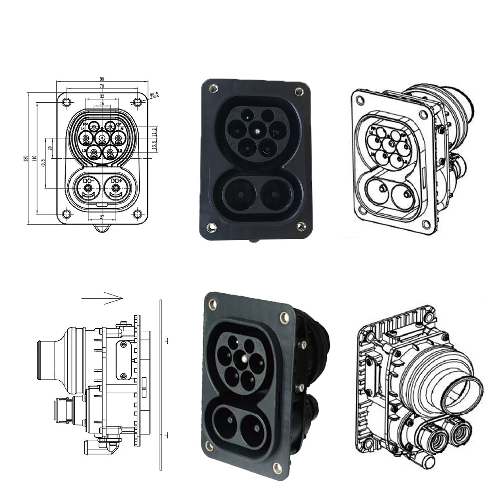 Combo Ccs Type Ev Female Inlet Socket Ccs Ev Charger Adapter Connector