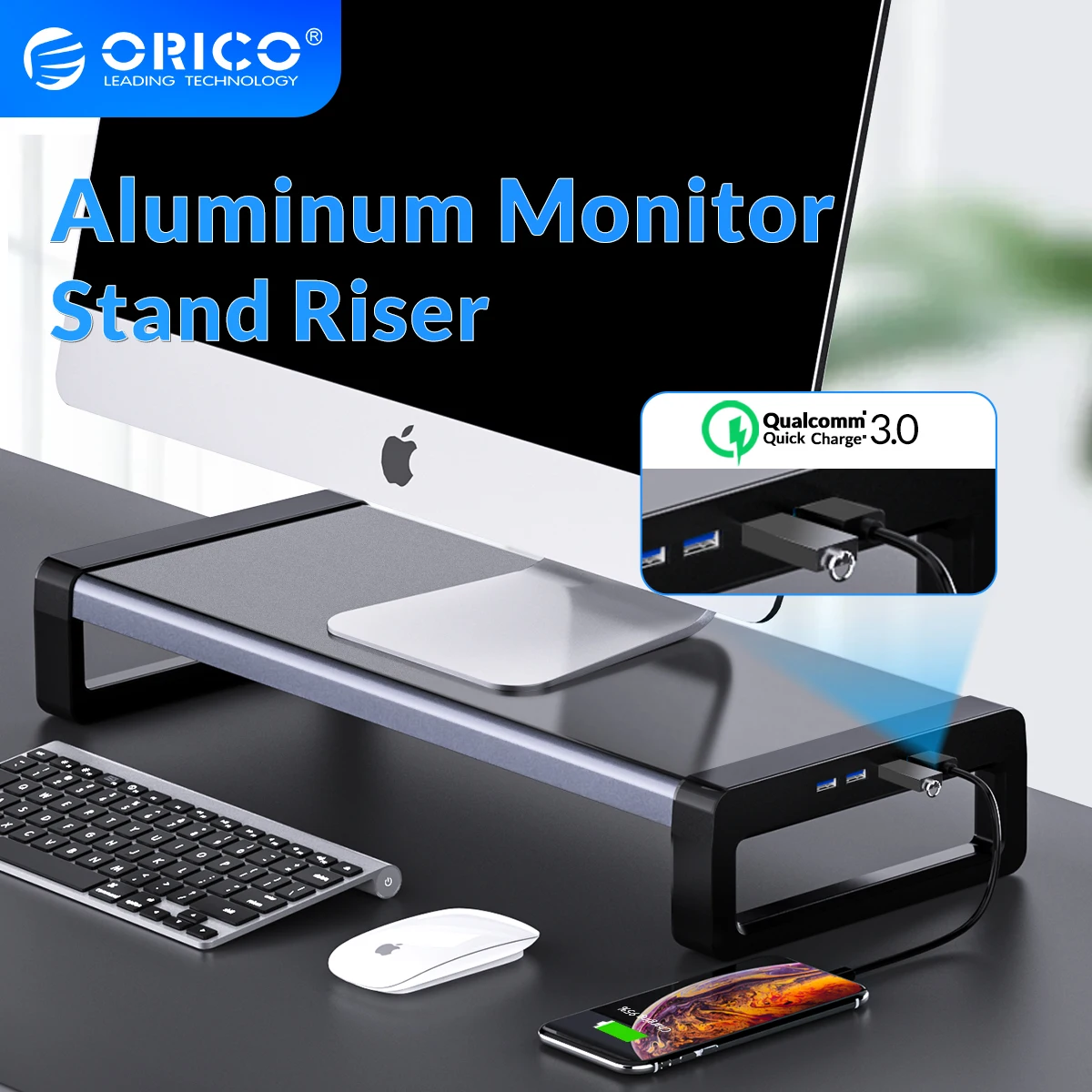 Orico Monitor Stand Riser With Usb3.0 Hub Quick Charge 3.0 Wireless ...