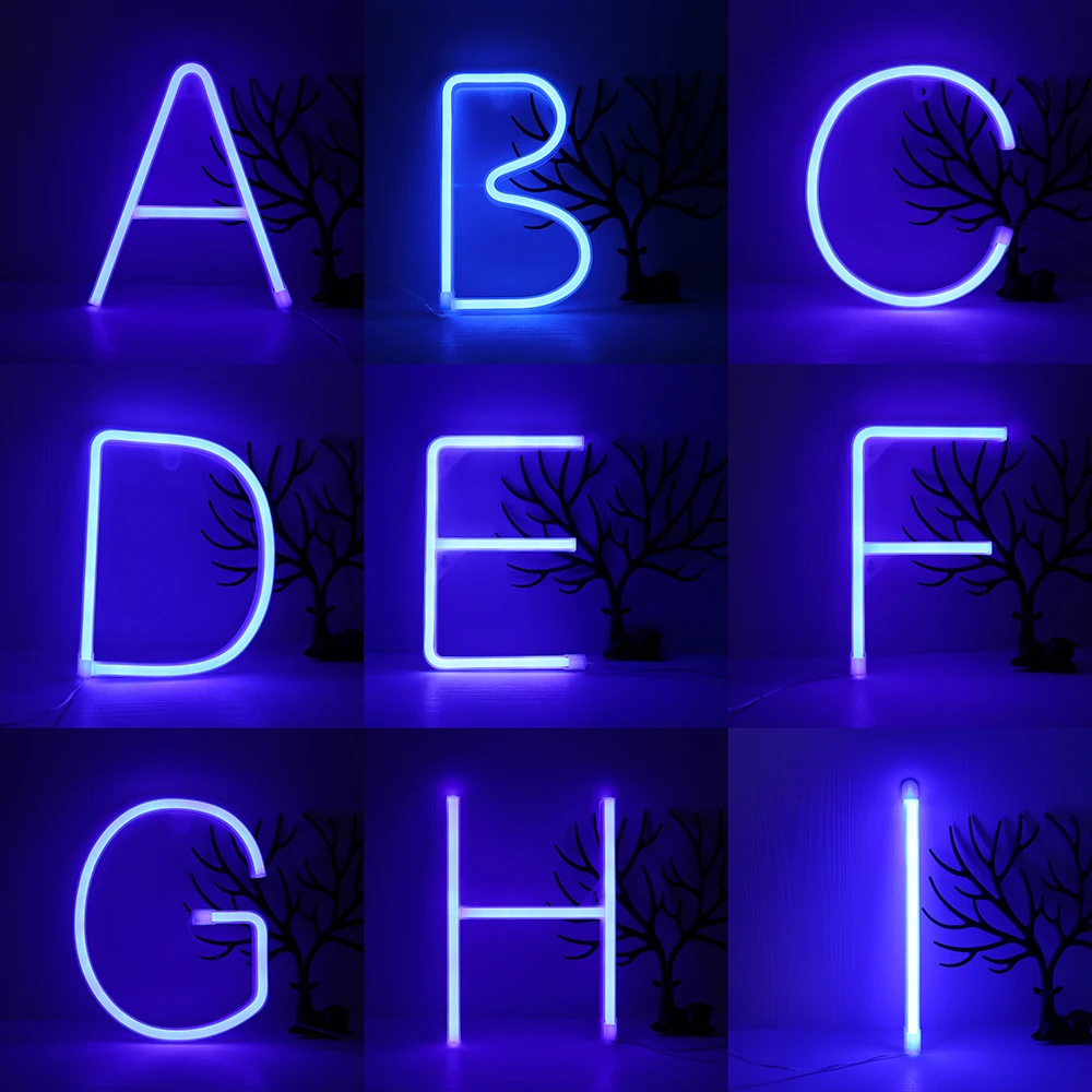 Blue Neon Lights Words