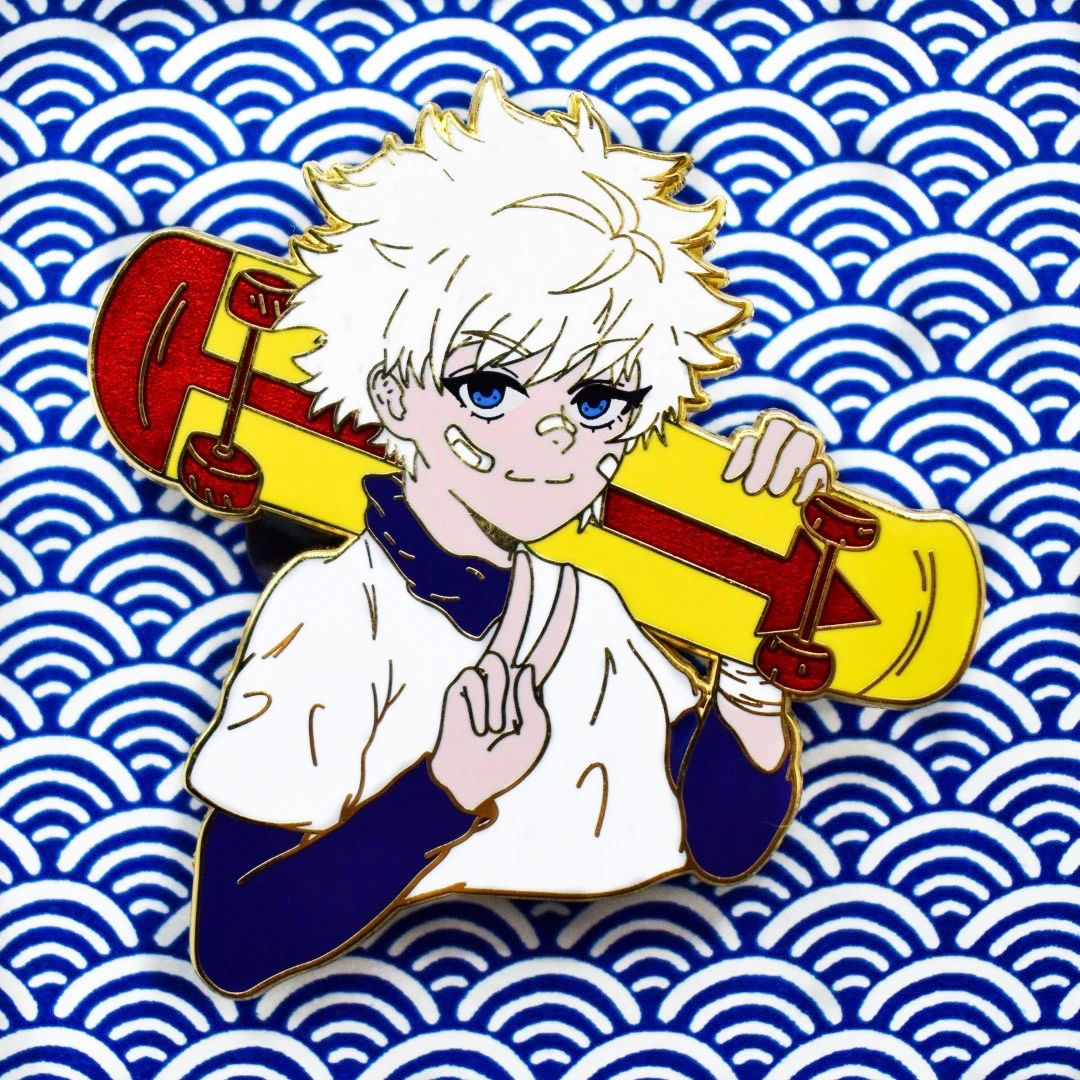 Killua Zoldyck Skateboard Hard Enamel Pin Cartoon Skateboards White ...