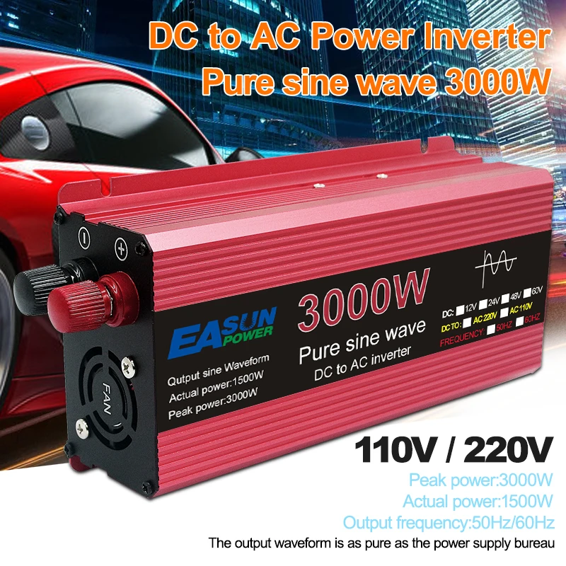 1000w 1600w 2200w 3000w Pure Sine Wave Inverter Dc 12v 24v To Ac 110v 220v Voltage Transformer ...