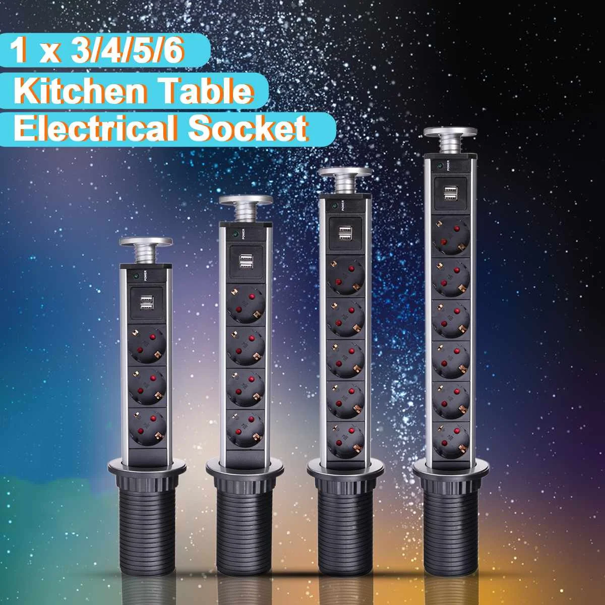 New 3/4/5/6 Power Eu Plug Kitchen Table Electrical Socket Power 1 Led+2 ...