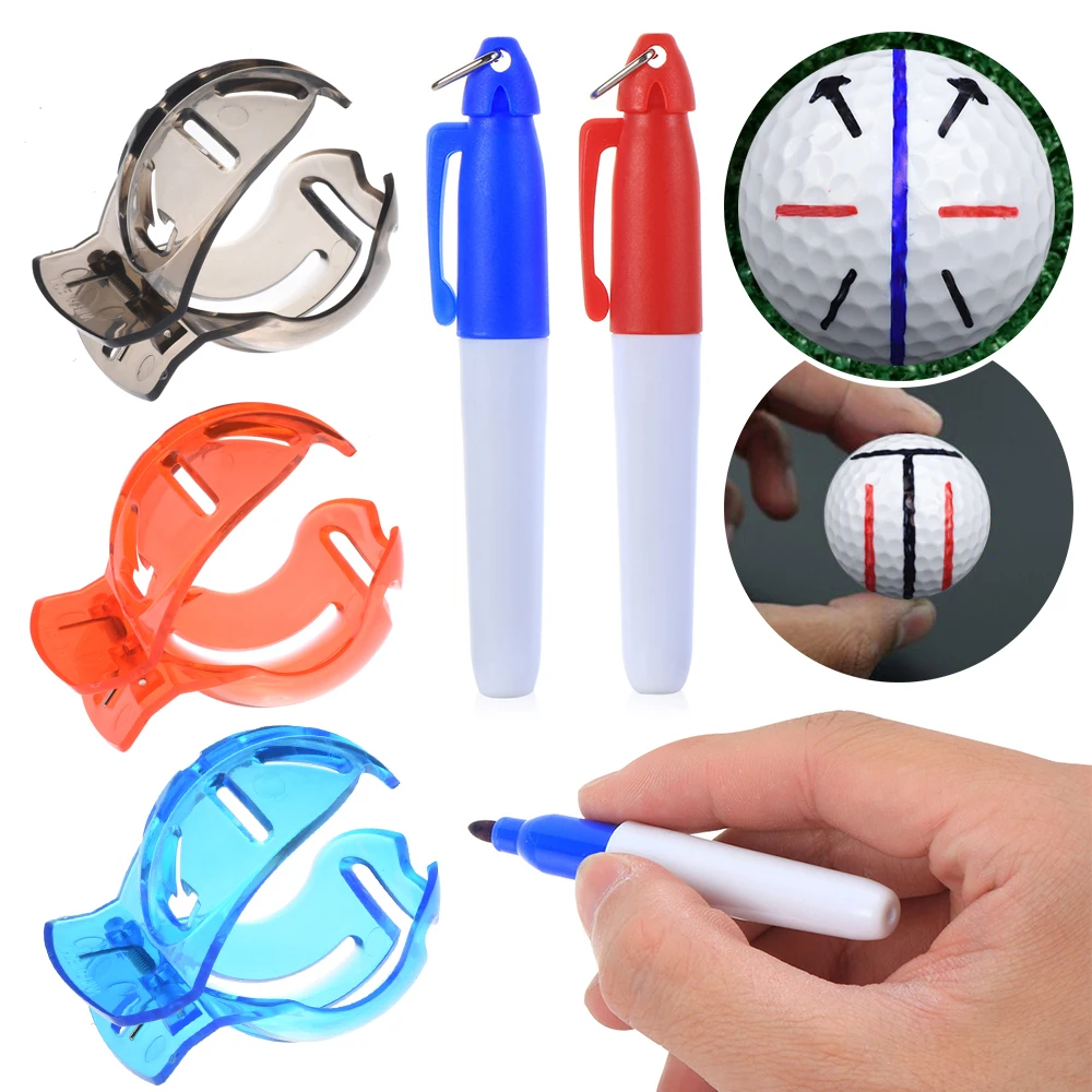 1 Set New Golf Ball Line Clip Marker Tool +2 Pens Triple Line Template ...