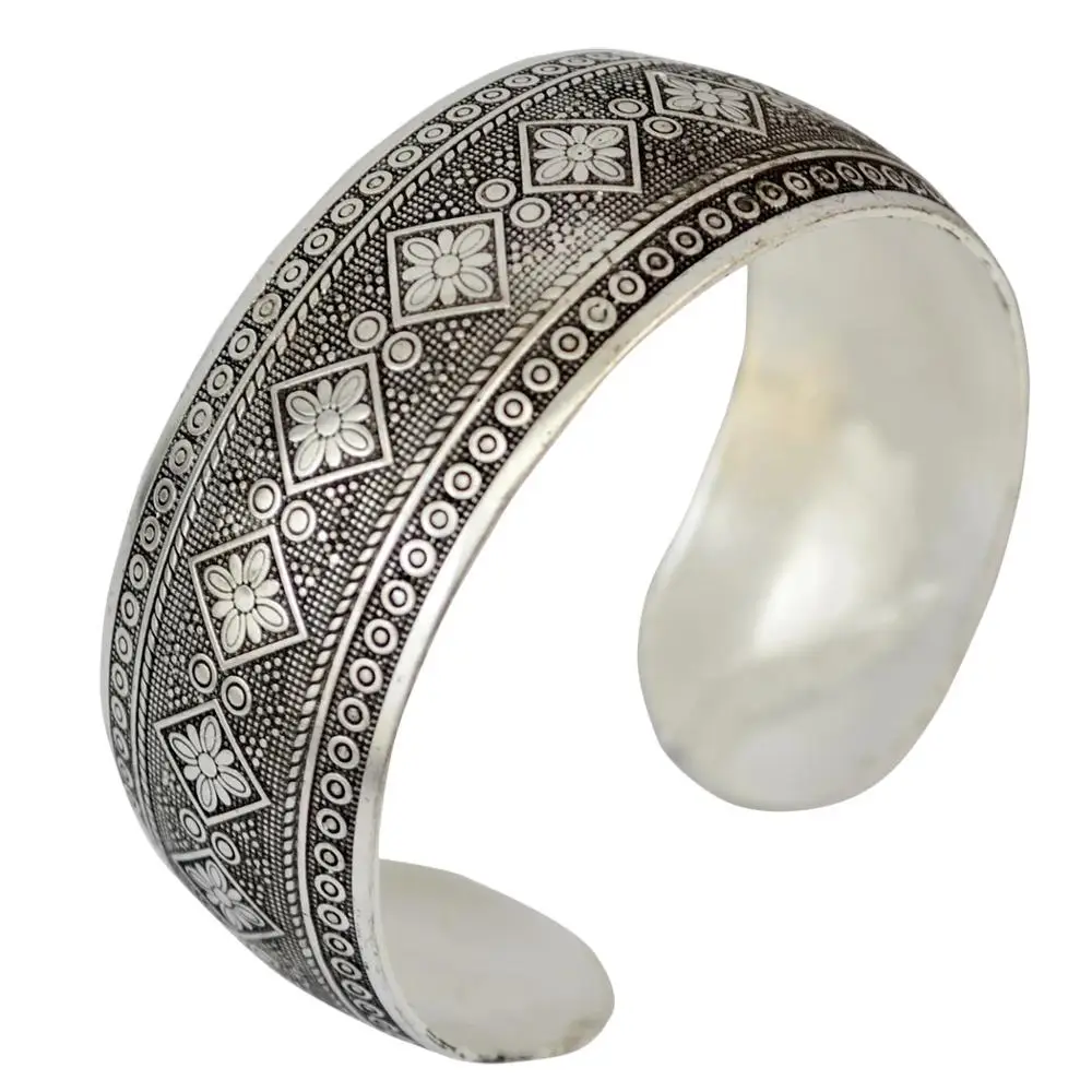 Vintage Tibet Silver Cuff Bracelet For Women Bohemian Antique Carved ...