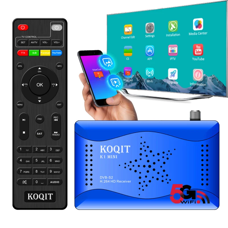 KOQIT decodificador de satélite K1 Mini 5G, Receptor de Tv por satélite MeeCast, DVB S2 ...