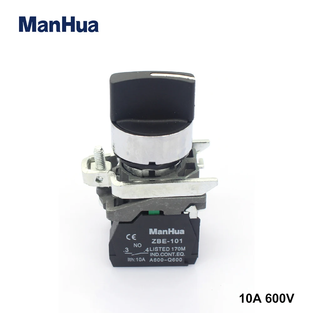Manhua Xb4-bd33 220v 2no Electrical Standard Handle 3 Position Stay Put Selector Push Button ...