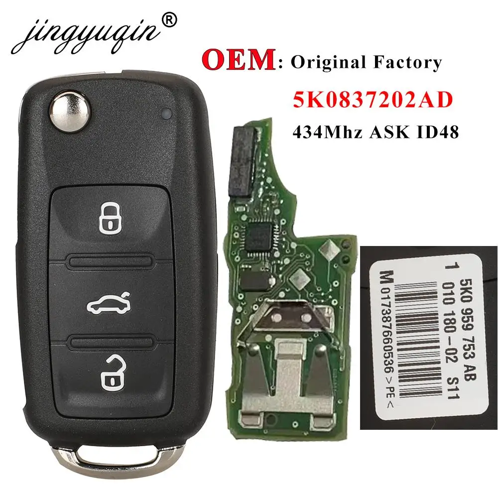 jingyuqin-5K0837202AD-434Mhz-ID48-Remote-Flip-Key-OEM-For-VW-Volkswagen ...