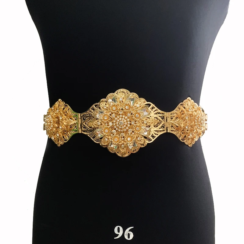 Plus Size Crystal Flower Wedding Belts Plated Gold Turkish Caftan Belt ...