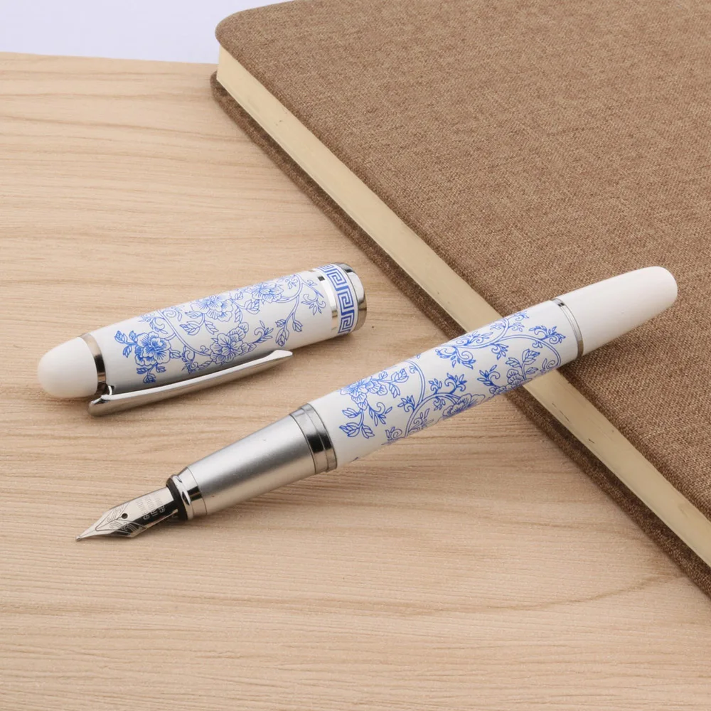 Fountain Pen Blue And White Porcelain Flowers Metal Medium Nib Ink Pens ...