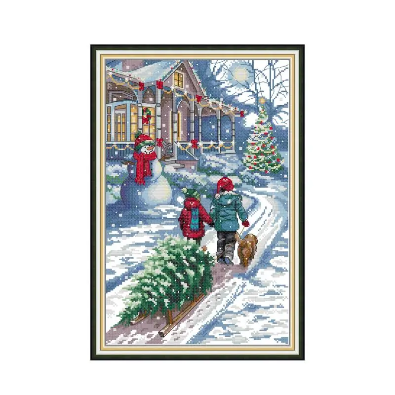 Christmas snow scene cross stitch kit aida 14ct 11ct count print canvas ...