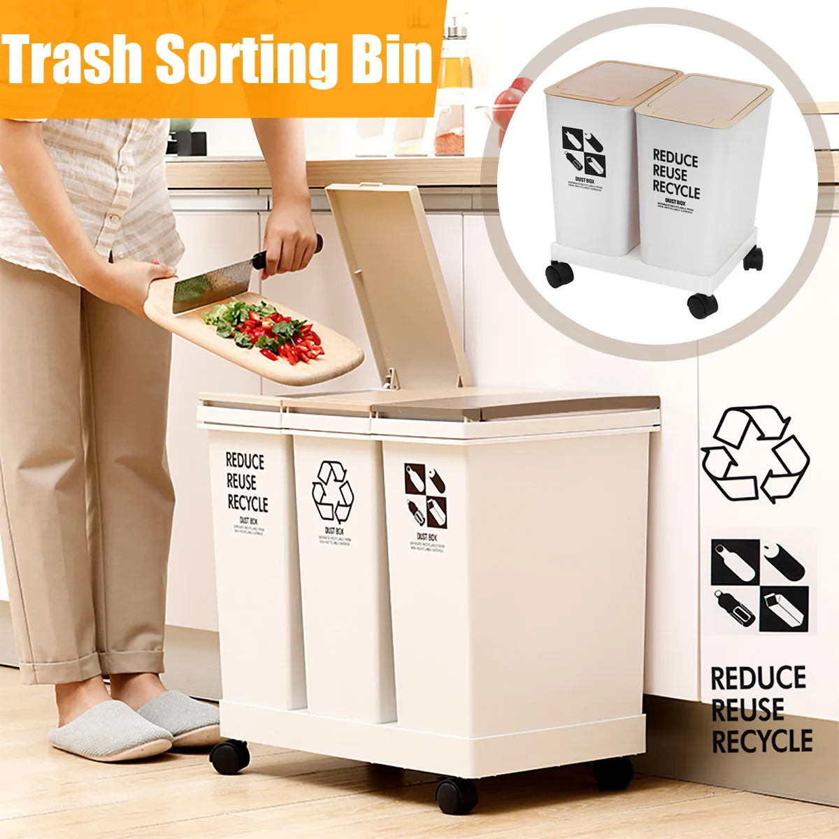 Kitchen Sorting Waste Bin Home Corner Garbage Bucket Floor Standing ...