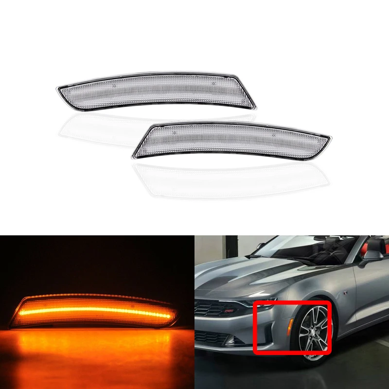 2x Clear Front Amber Led Side Marker Lights For Chevrolet Camaro 2016 ...