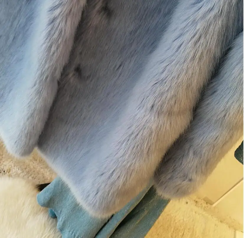 Sun-imperial - light blue shaggy women faux fur jacket mid length coat ...