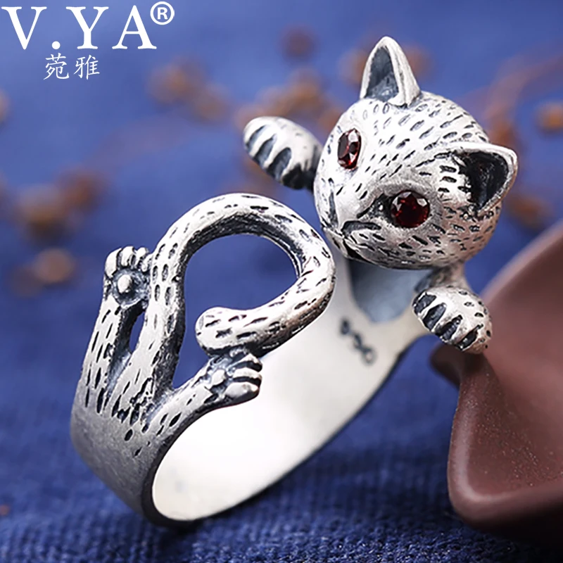 V.YA 100% Real 990 Sterling Silver Cat Ring Vintage Thai Silver Animal ...