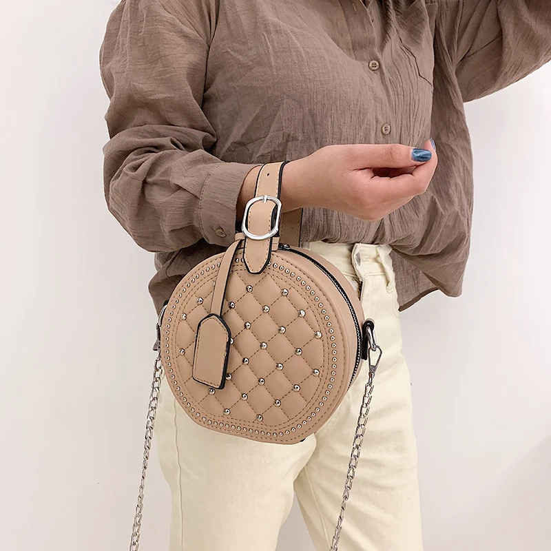 Fashion Circular Design rivet Women Shoulder Bag Leather Women's ...