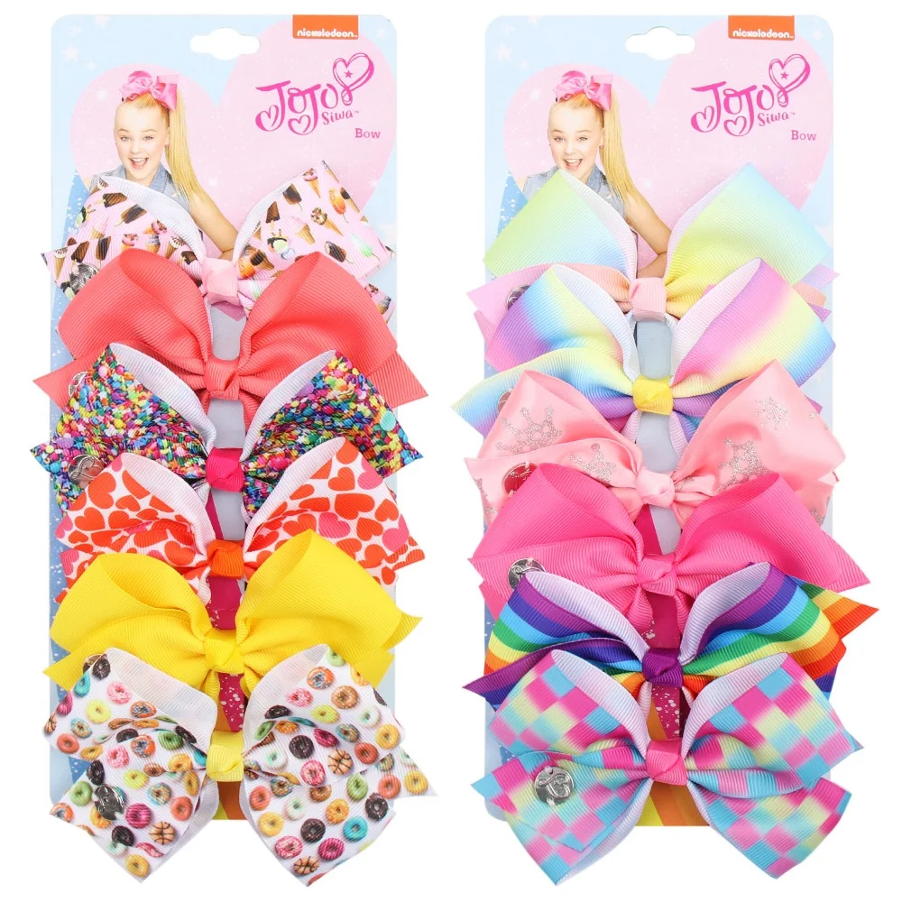 Cn 6pcs/set Jojo Bows Jojo Siwa Rainbow Printed Knot Ribbon Bow For ...
