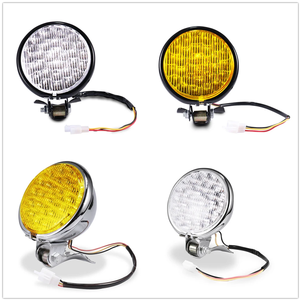 Retro 5" Motorcycle Headlight Amber Front Lamp Phare Moto Rond Noir For ...