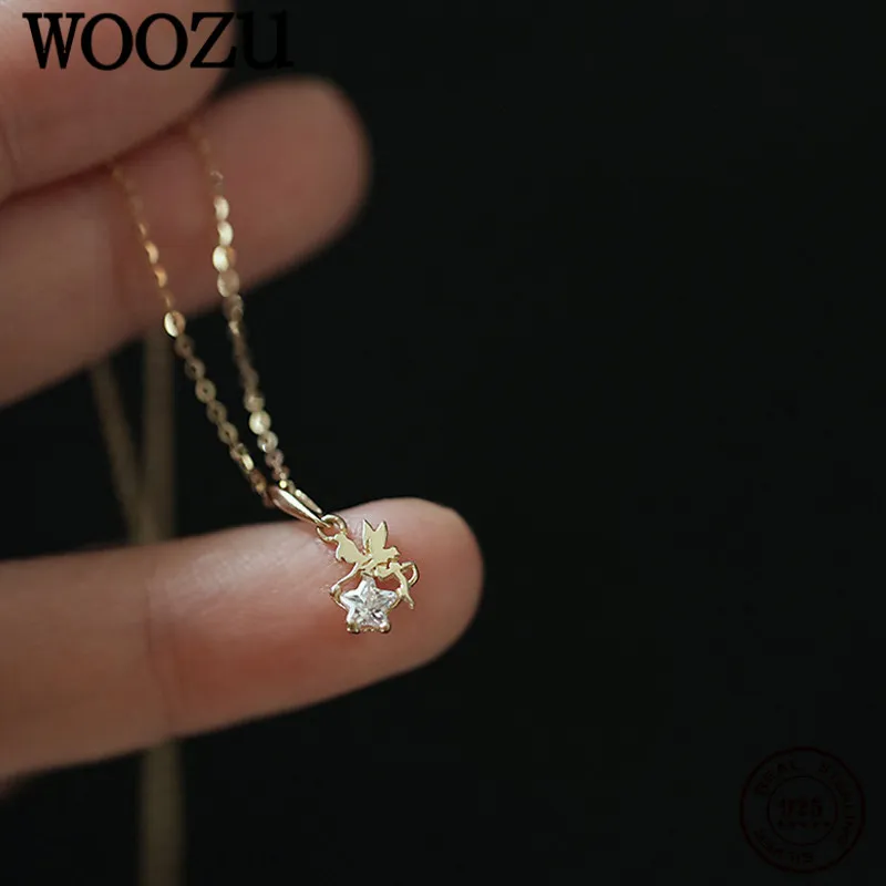 WOOZU-925-Sterling-Silver-Cute-Elf-Sweet-Star-Pendant-Clavicle-Charm ...