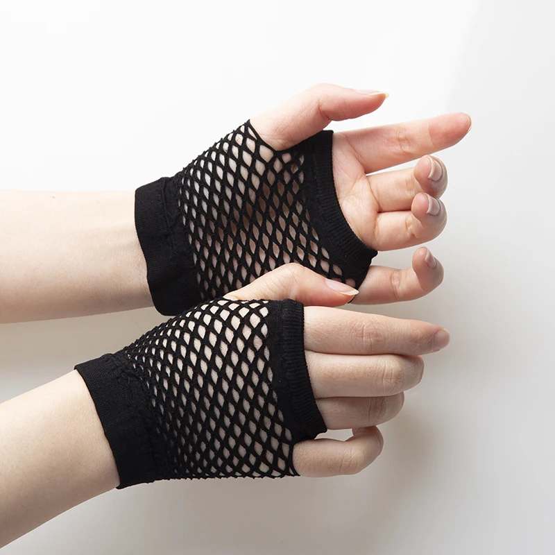 1-Pair-Black-Girl-Womens-Short-Fishnet-Net-Gloves-Fingerless-Mesh ...