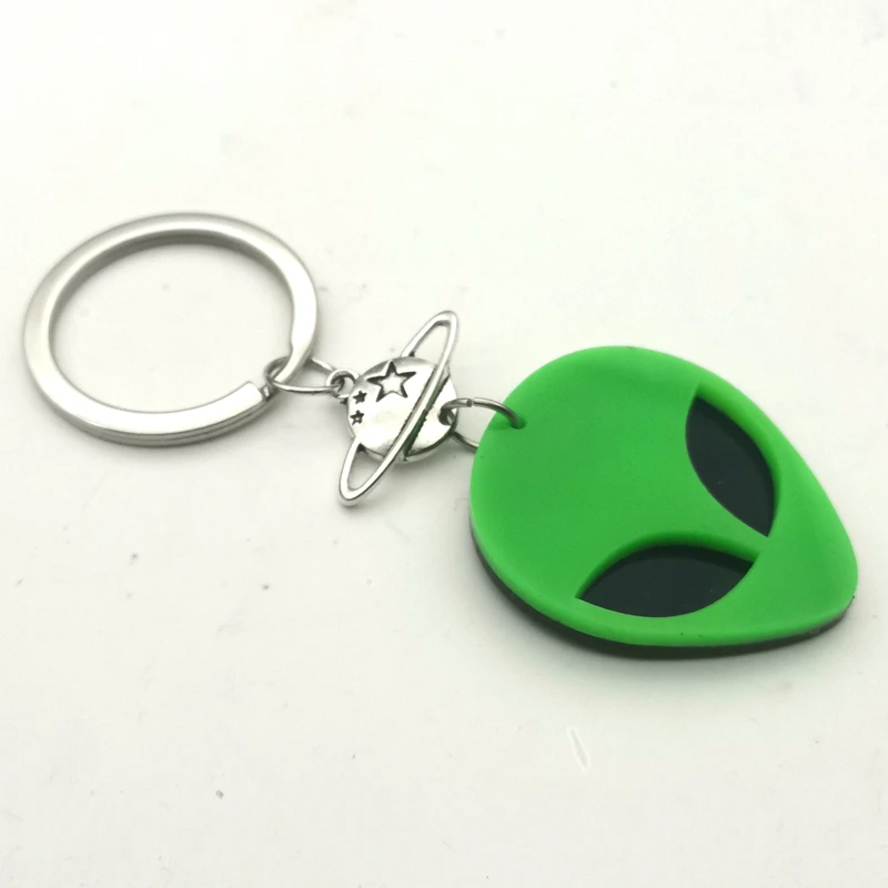 Laser Cut Alien Head Acrylic Keychain, Fluorescent Green Alien Keychain ...