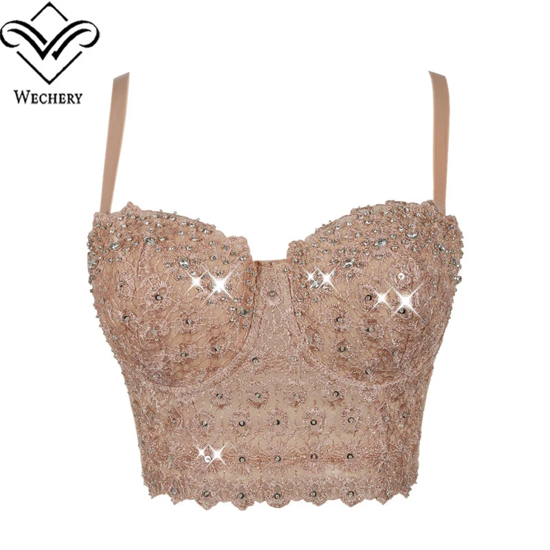Wechery corsé de encaje con cuentas para mujer, Top corto, corpiño Sexy ...