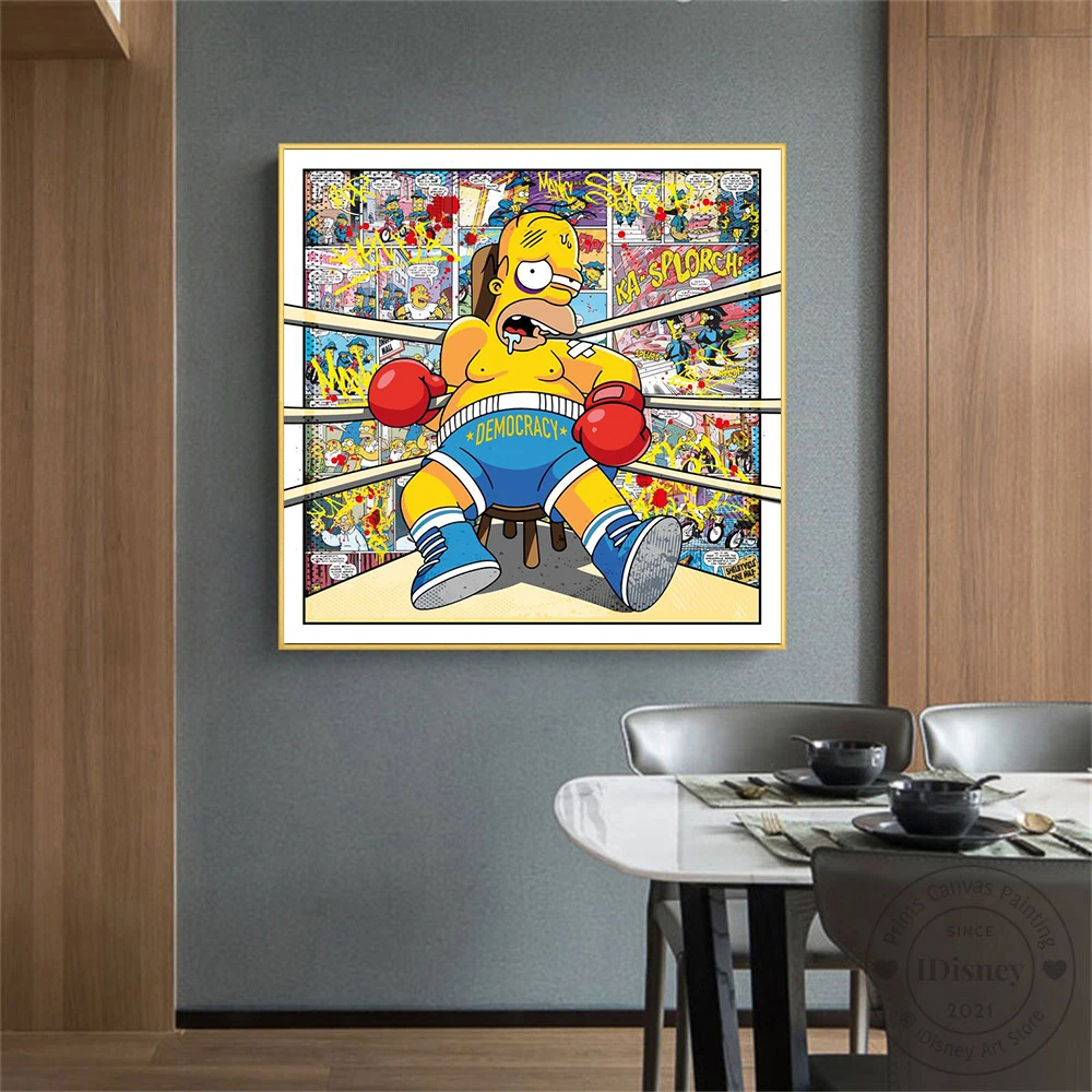 Disney Cartoon Poster The Simpsons Bart Boxing Prints Canvas Painting ...