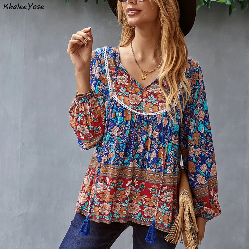 Blouse Women Boho Vintage | Boho Floral Autumn Blouse | Ethnic Women ...