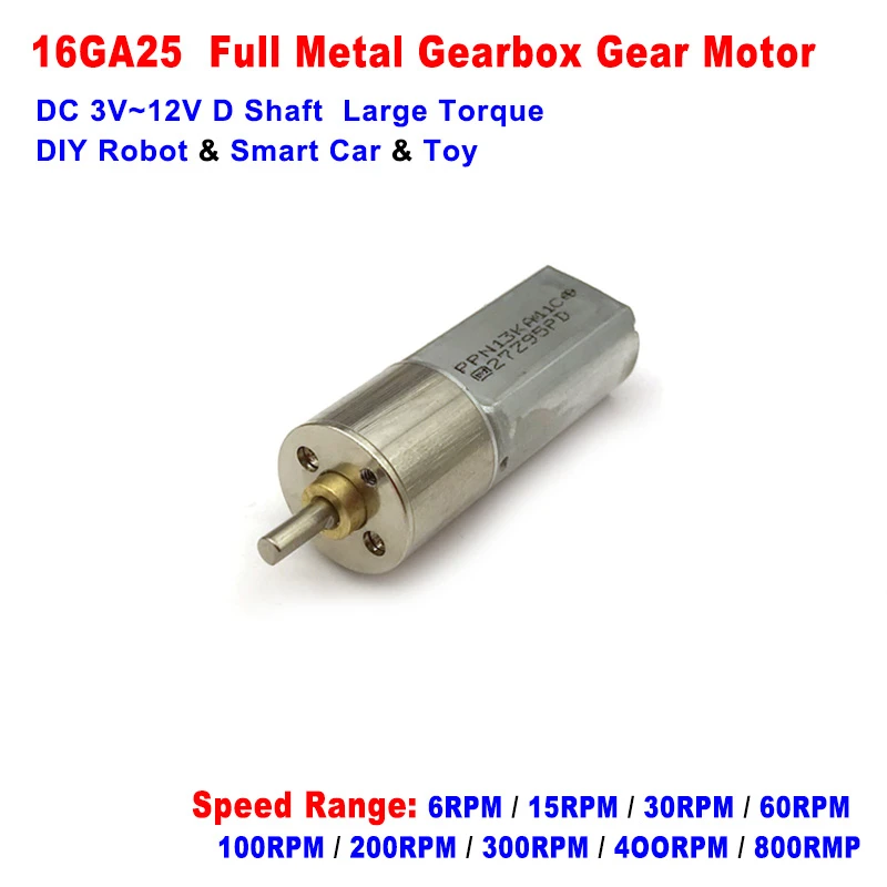 16ga25 16mm All Metal Gearbox Gear Motor Dc 3v-12v 6 15 30 60 100 200 ...
