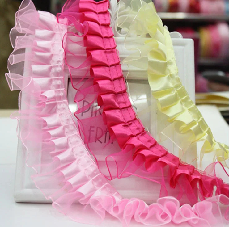 30Yards 5.5cm Pleated Lace Trim Chiffon Ruffle Ribbon Sewing Fabric Red ...