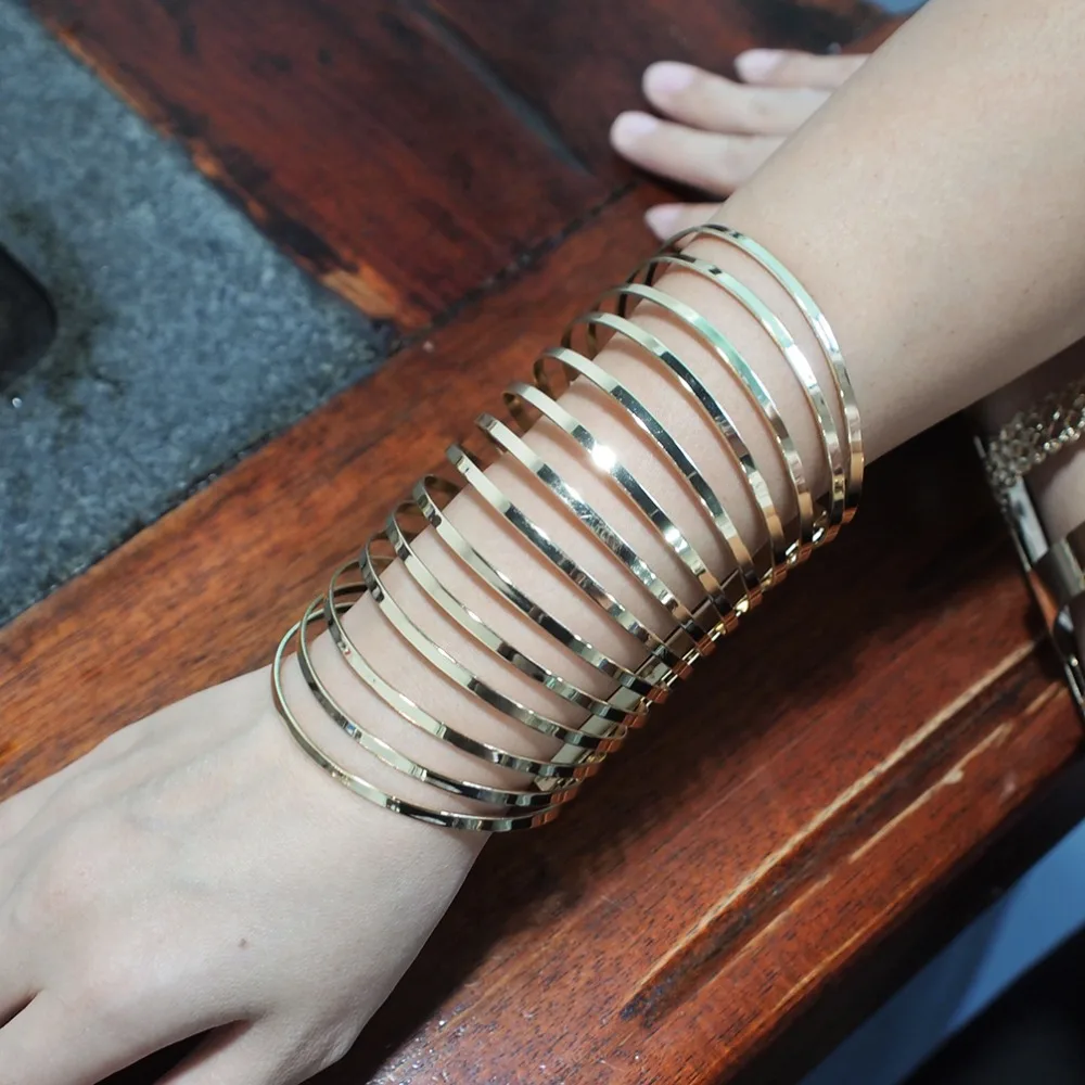 Hollow Geometry Cuff bracelets for women large opened gold bangle ...