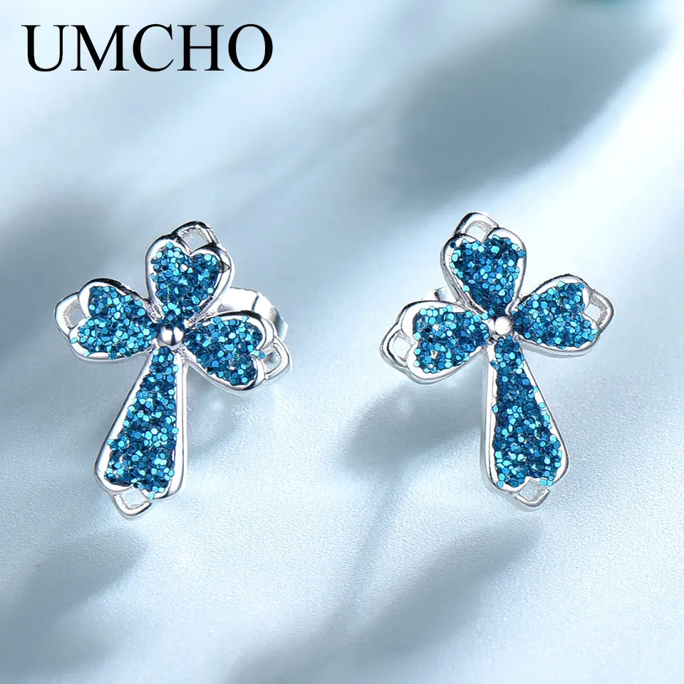 UMCHO Blue Cross Silver Sterling Earrings Elegant 925 Silver Sterling ...