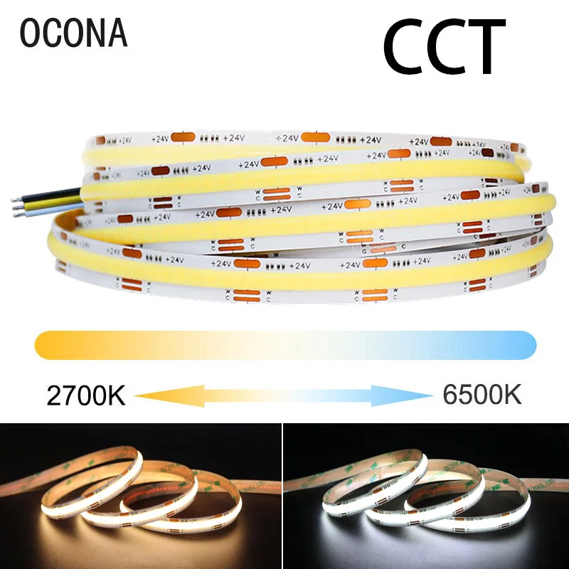 COB CCT LED Strip Lights Dual Color Warm+Cool White Flexible High ...