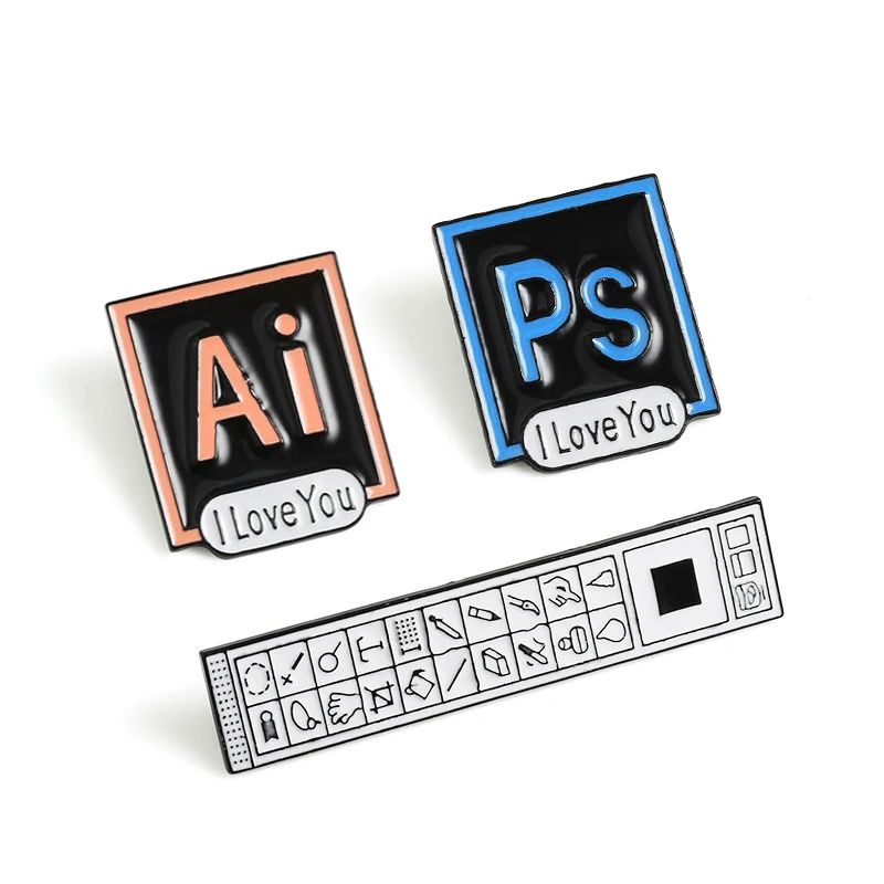 Adobe illustrator Photoshop Enamel Pins I Love You Brooches Badge AI PS ...