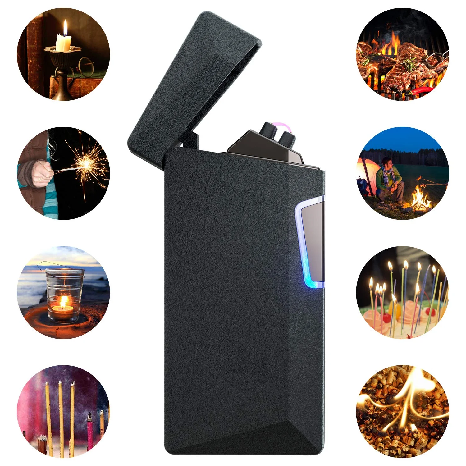 Electronic USB Big Flame Luxury Lighter Pulse Windproof Double Arc ...