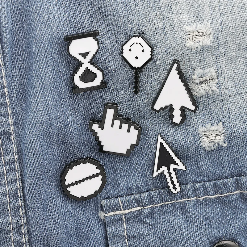 Fashion-enamel-cursor-pin-white-mouse-magnifying-glass-hourglass-hand ...